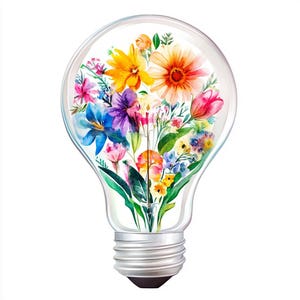 10 Light Bulb Clipart, Watercolor Floral Bronze Lamp Graphics, 10 JPJ ...