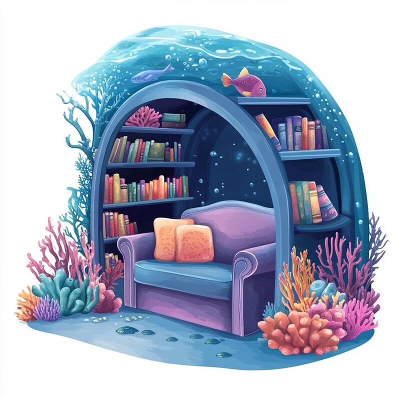 Watercolor Ocean Book Clipart: Sea Library PNG JPG (commercial Use) - Etsy