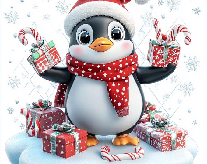 12 Winter Penguin Clipart PNG and JPG, Set 1, Christmas Penguin Clipart ...