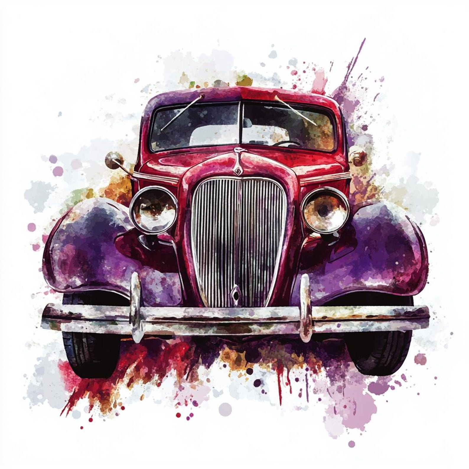 7 Watercolor Classic Cars PNG,JPJ Classic Cars Clipart Bundle, Luxury ...