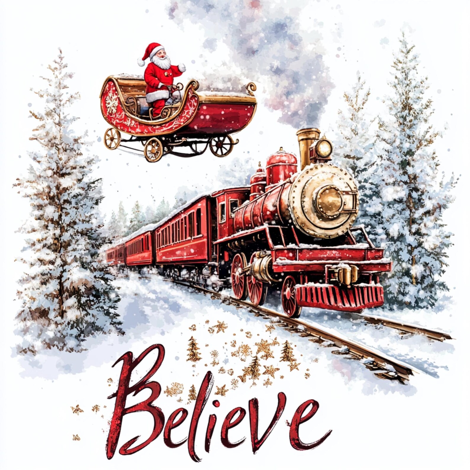 Christmas Santa Express Train Clipart: Holiday PNG Designs (commercial ...