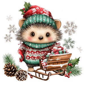 10 Watercolor Christmas Hedgehog Clipart, Png,jpj, Christmas Clipart ...