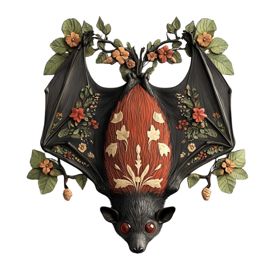 11 Floral Bat Clipart, Hanging Bat With Flowers, Printable Floral ...