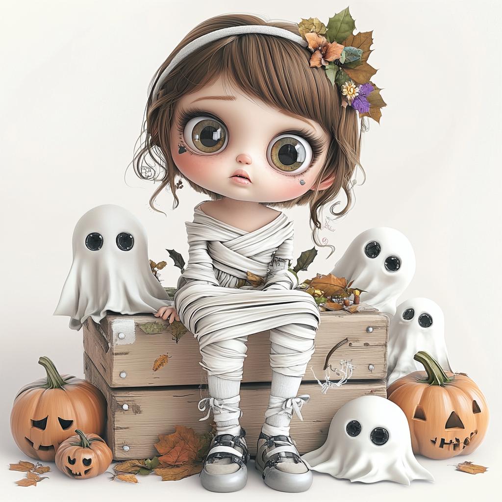 12 Watercolor Halloween Mummy Clipart, Png,jpj, Cute Girl, Halloween ...