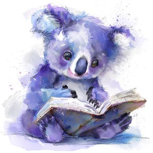 10 ANIMALS WITH BOOKS Watercolor Clip Arts Png,jpj Notebook ...