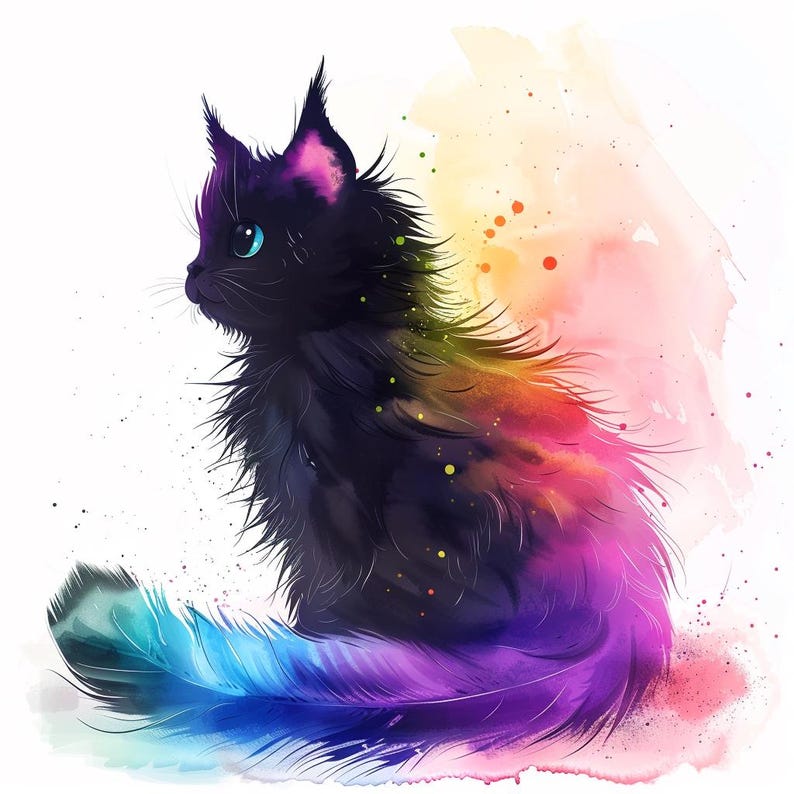 15 Rainbow Cute Whimsical Cat Clipart, Rainbow Kitten Clipart JPG,PNG ...