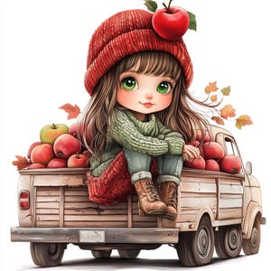 Apple Harvest Girl Clipart: Fall Farmhouse PNG (digital Download) - Etsy
