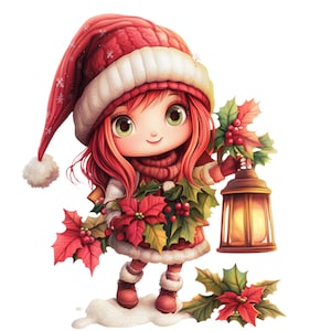 10 Cute Christmas Girl Clipart, Cute Doll Clipart,png,jpj, Watercolor ...