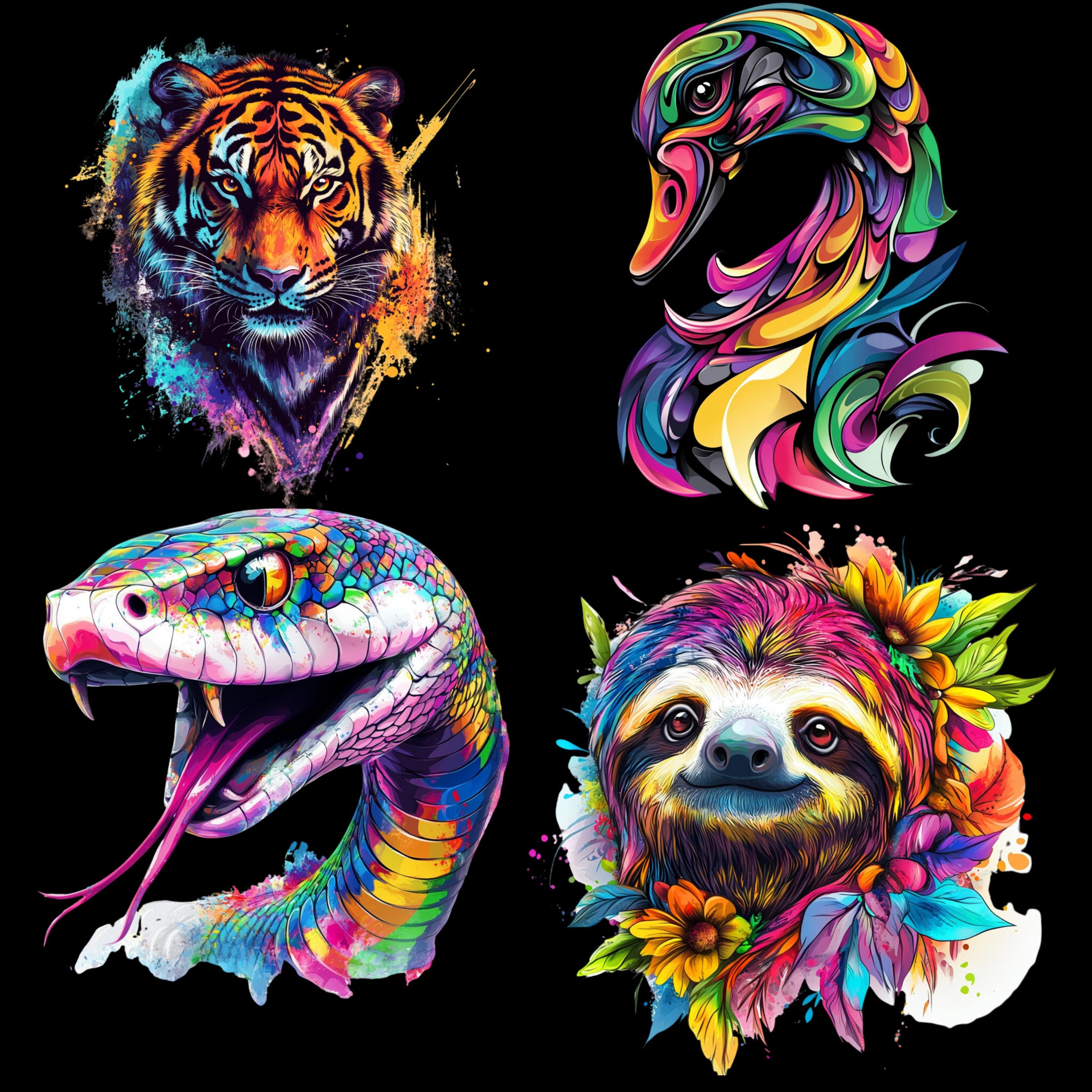 100 Colorful Animal Clipart Bundle: Vibrant PNG Illustrations - Etsy