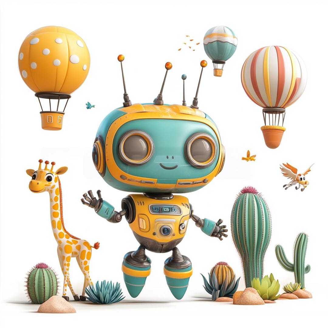 8 Watercolor Robots Clipart, Children Printables,png,jpj, Scrapbook ...