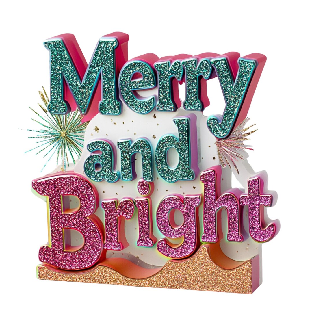 Merry and Bright Christmas Clipart: Retro Holiday PNG (commercial Use ...