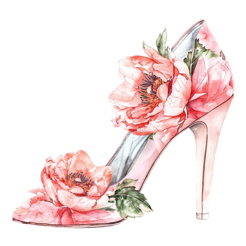 Floral Prom Shoe Watercolor Clipart: Printable Lady Shoe Art (PNG, JPG ...