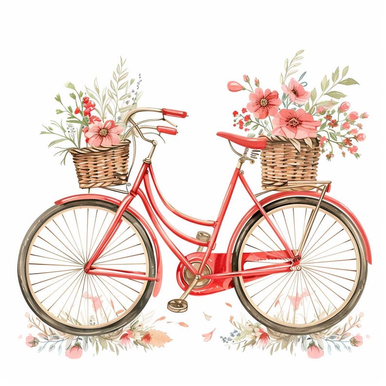 12 Bike With Flowers Clipart,watercolor Floral Bicycle Clipart Bundle ...