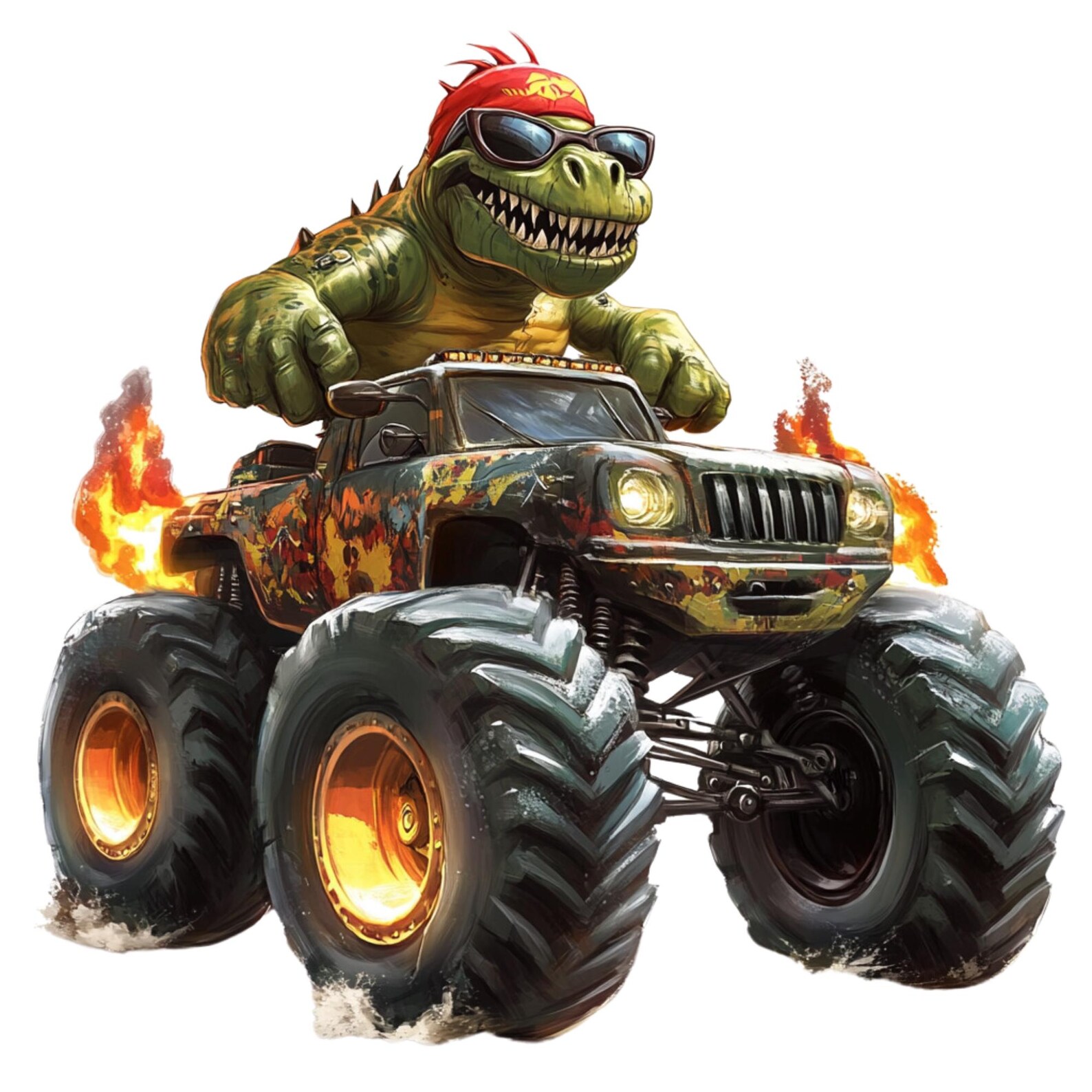 Dinosaur Monster Truck Clipart: Roaring Dino Designs (PNG, JPJ) - Etsy