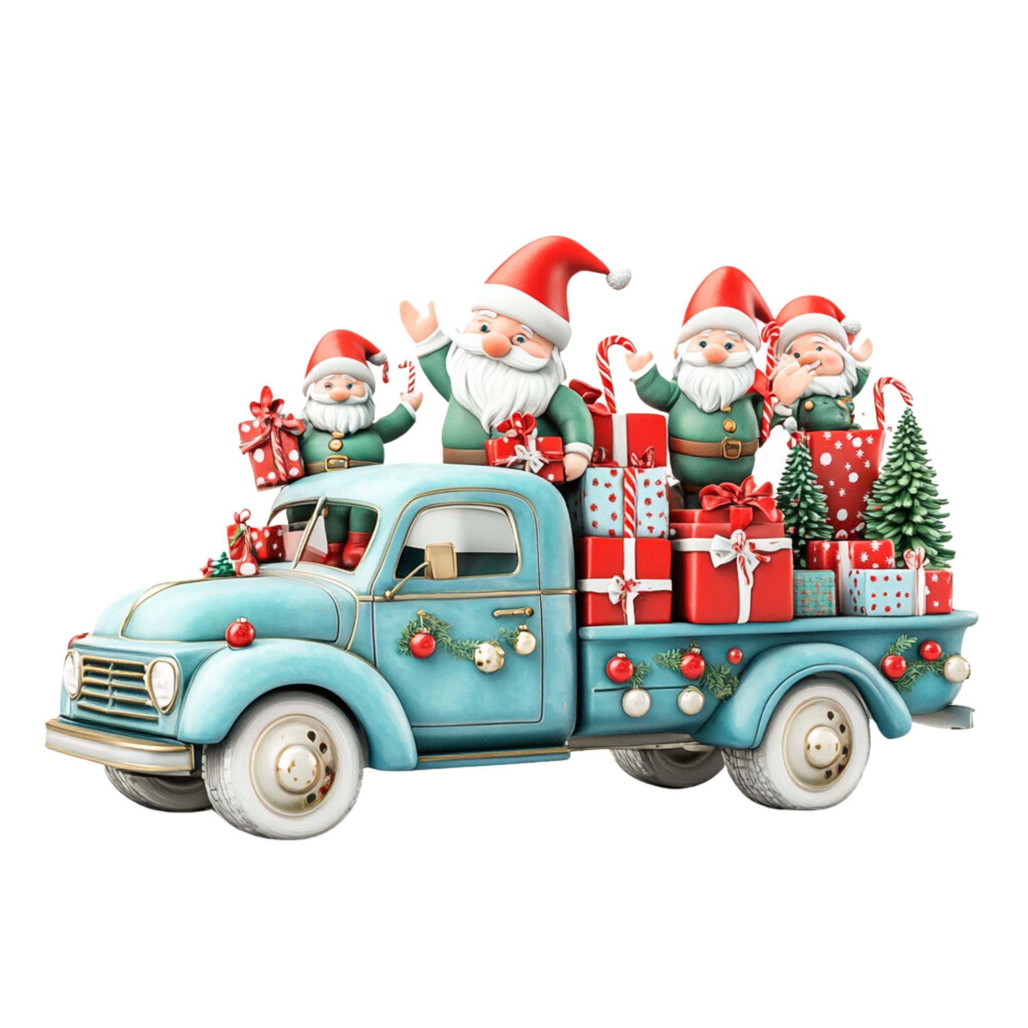 Christmas Santa Truck Clipart: Vintage Holiday PNG (commercial Use) - Etsy