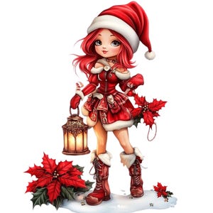10 Cute Christmas Girl Clipart, Cute Doll Clipart,png,jpj, Watercolor ...
