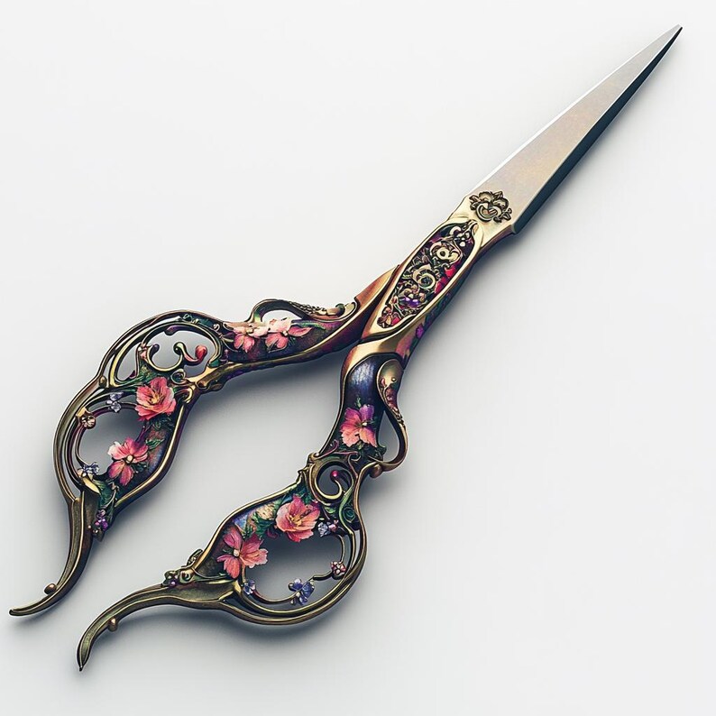 Vintage Floral Scissors Clipart: Watercolor Flower Graphics (digital ...