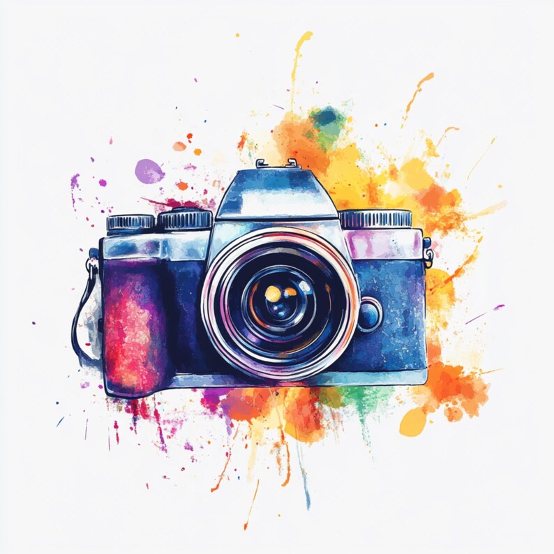 Watercolor Camera Clipart Bundle: Photography Illustrations (digital ...