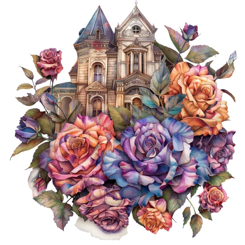 5 Watercolor Floral House Clipart,png,jpj,pastel House Clip Art, Flower ...