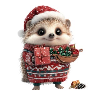 10 Watercolor Christmas Hedgehog Clipart, Png,jpj, Christmas Clipart ...