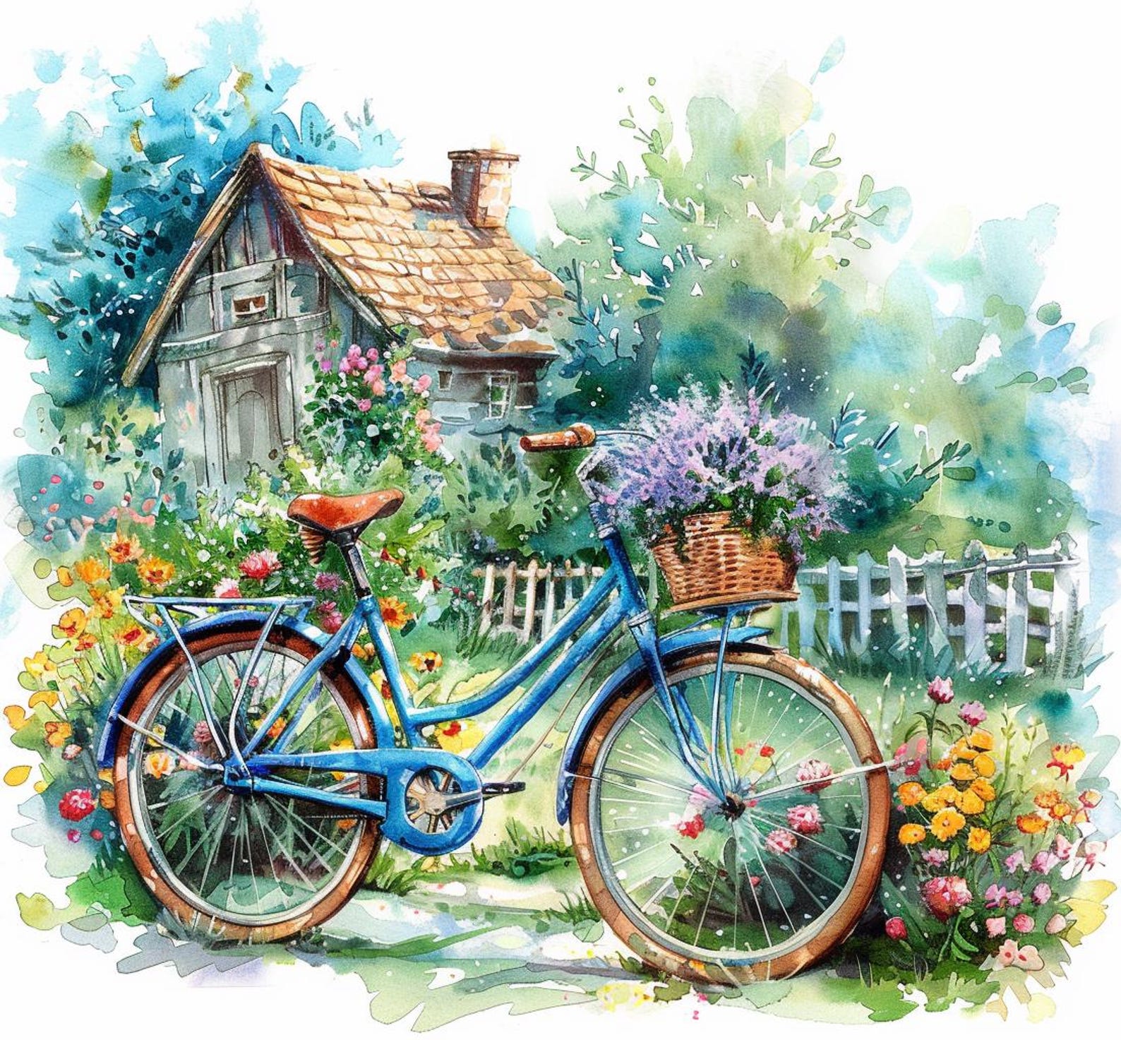 12 Bike With Flowers Clipart,watercolor Floral Bicycle Clipart Bundle ...