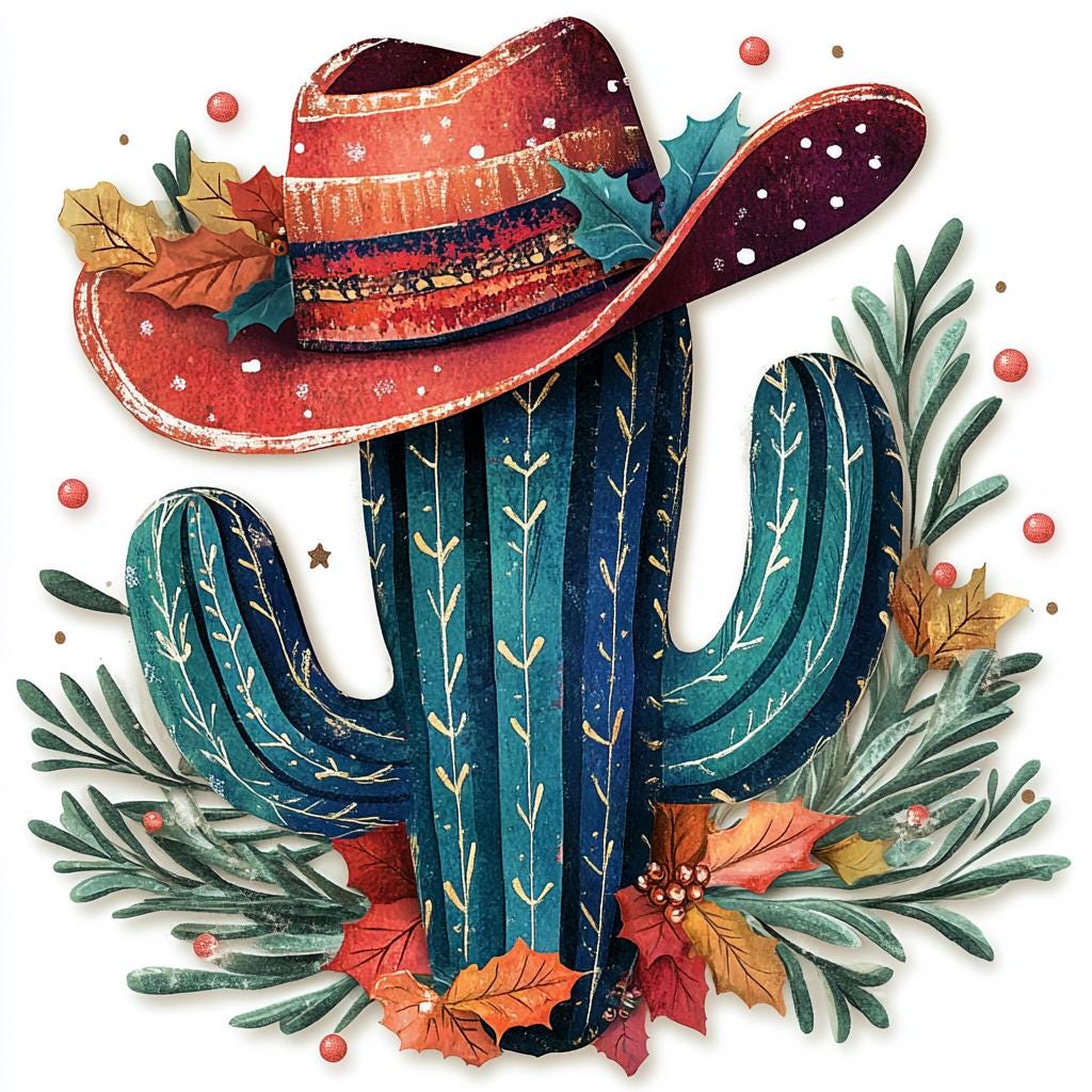 10 Christmas Cactus Clipart, Digital Watercolor Clip Art, Cute Cactus ...