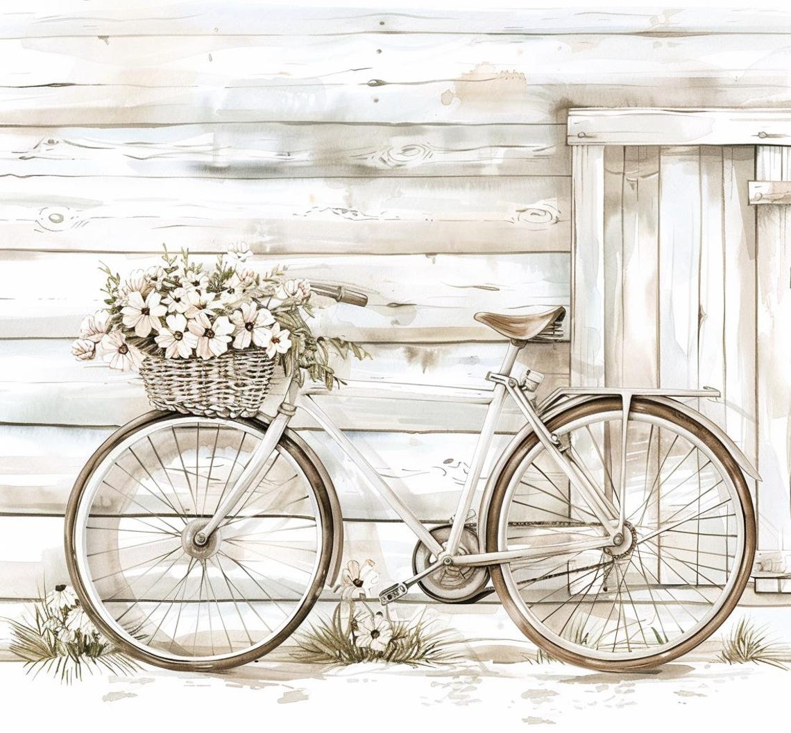 12 Bike With Flowers Clipart,watercolor Floral Bicycle Clipart Bundle ...