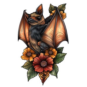 11 Floral Bat Clipart, Hanging Bat With Flowers, Printable Floral ...