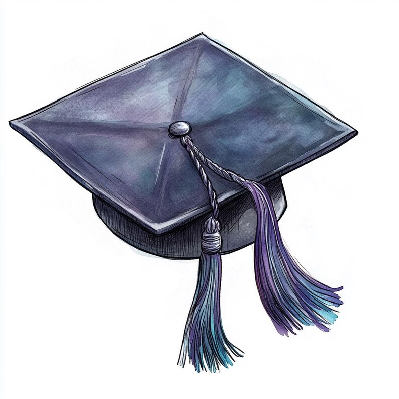Watercolor Graduation Cap Clipart: Peony Floral Illustrations (PNG, JPJ ...