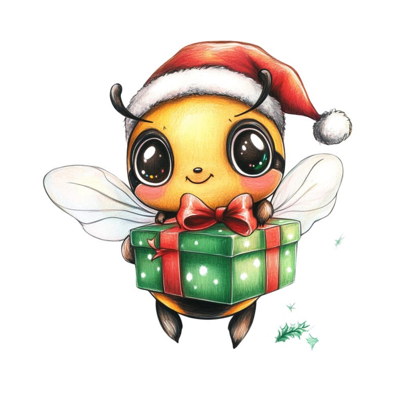 Watercolor Christmas Santa Bee Clipart: Festive Holiday Designs (png ...