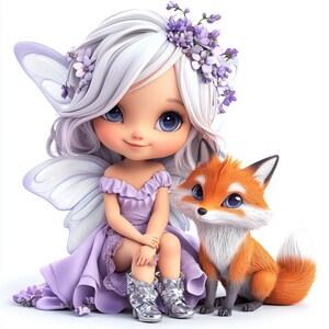 8 Watercolor Girl and Fox Clipart, Domestic Cute Red Fox Sublimations ...