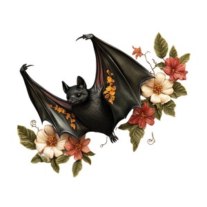 11 Floral Bat Clipart, Hanging Bat With Flowers, Printable Floral ...