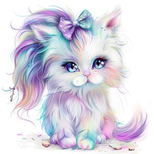 15 Rainbow Cute Whimsical Cat Clipart, Rainbow Kitten Clipart JPG,PNG ...