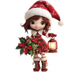 10 Cute Christmas Girl Clipart, Cute Doll Clipart,png,jpj, Watercolor ...