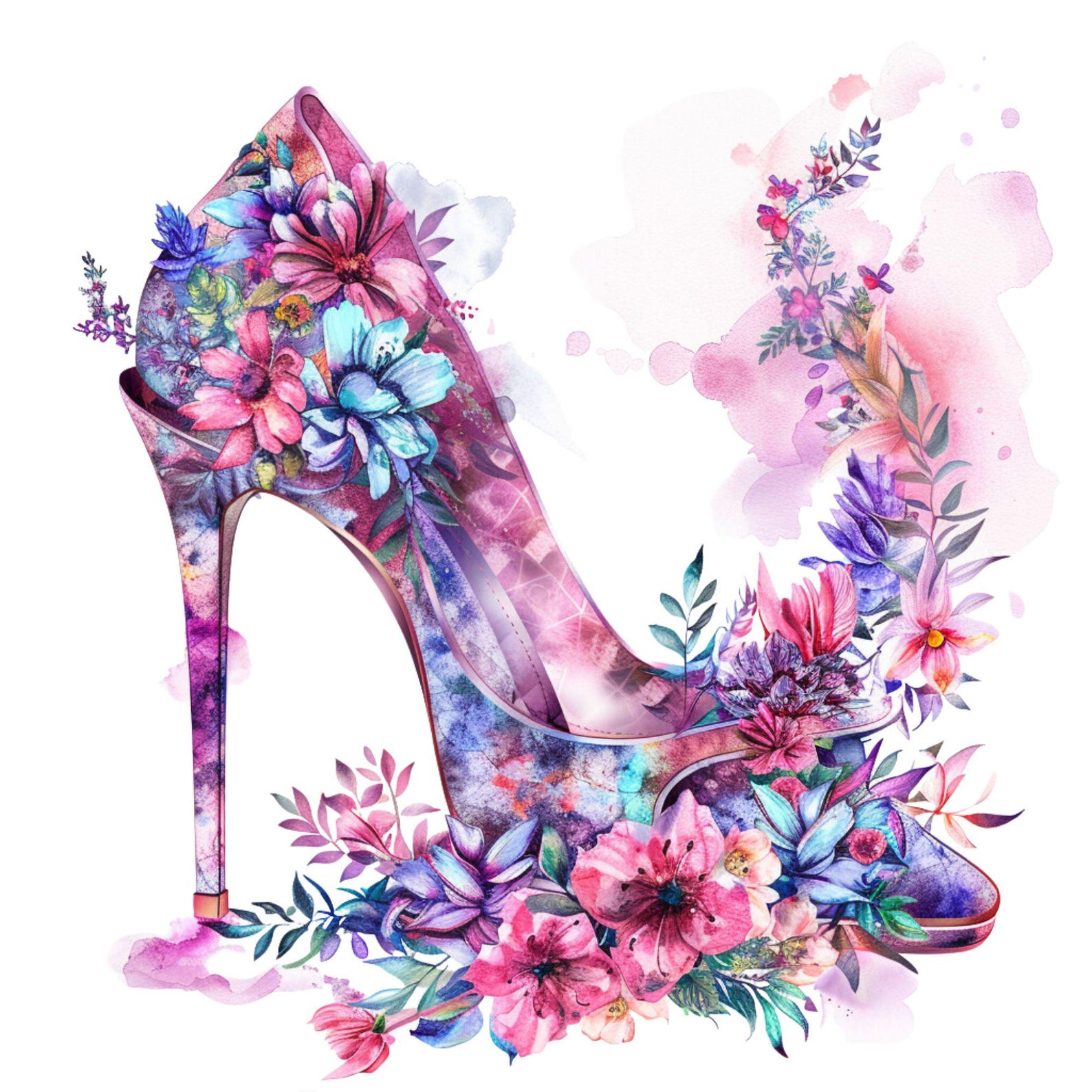10 Floral Prom Shoes Watercolor Clipart Printable High Quality Fil Png ...