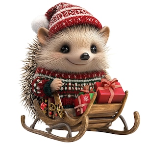 10 Watercolor Christmas Hedgehog Clipart, Png,jpj, Christmas Clipart ...
