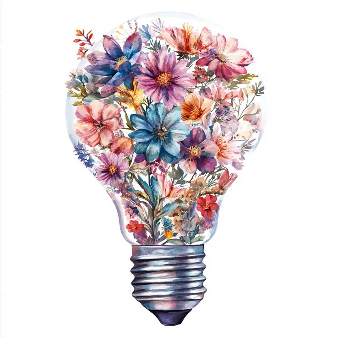 10 Light Bulb Clipart, Watercolor Floral Bronze Lamp Graphics, 10 JPJ ...