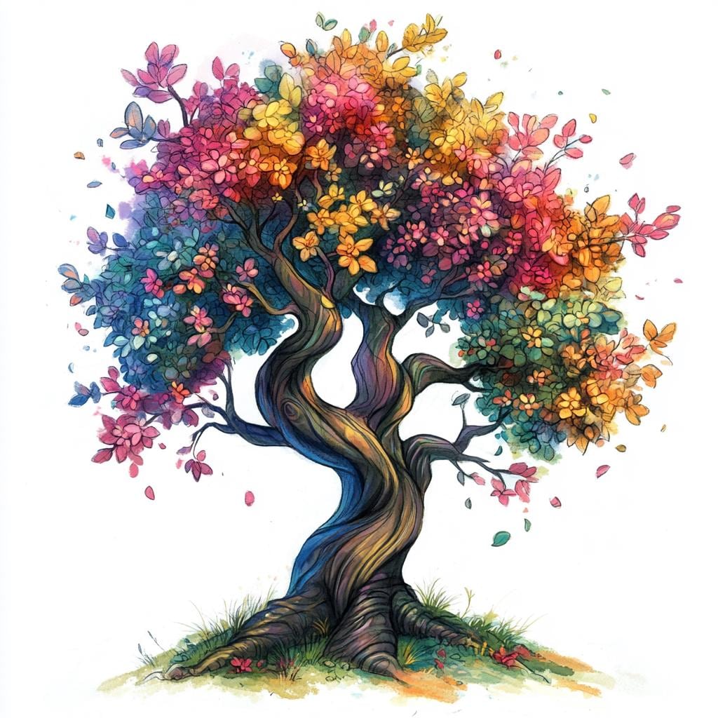 10 Colorfull Tree PNG,JPJ Watercolor Tree Clipart Bundle, Sublimation ...
