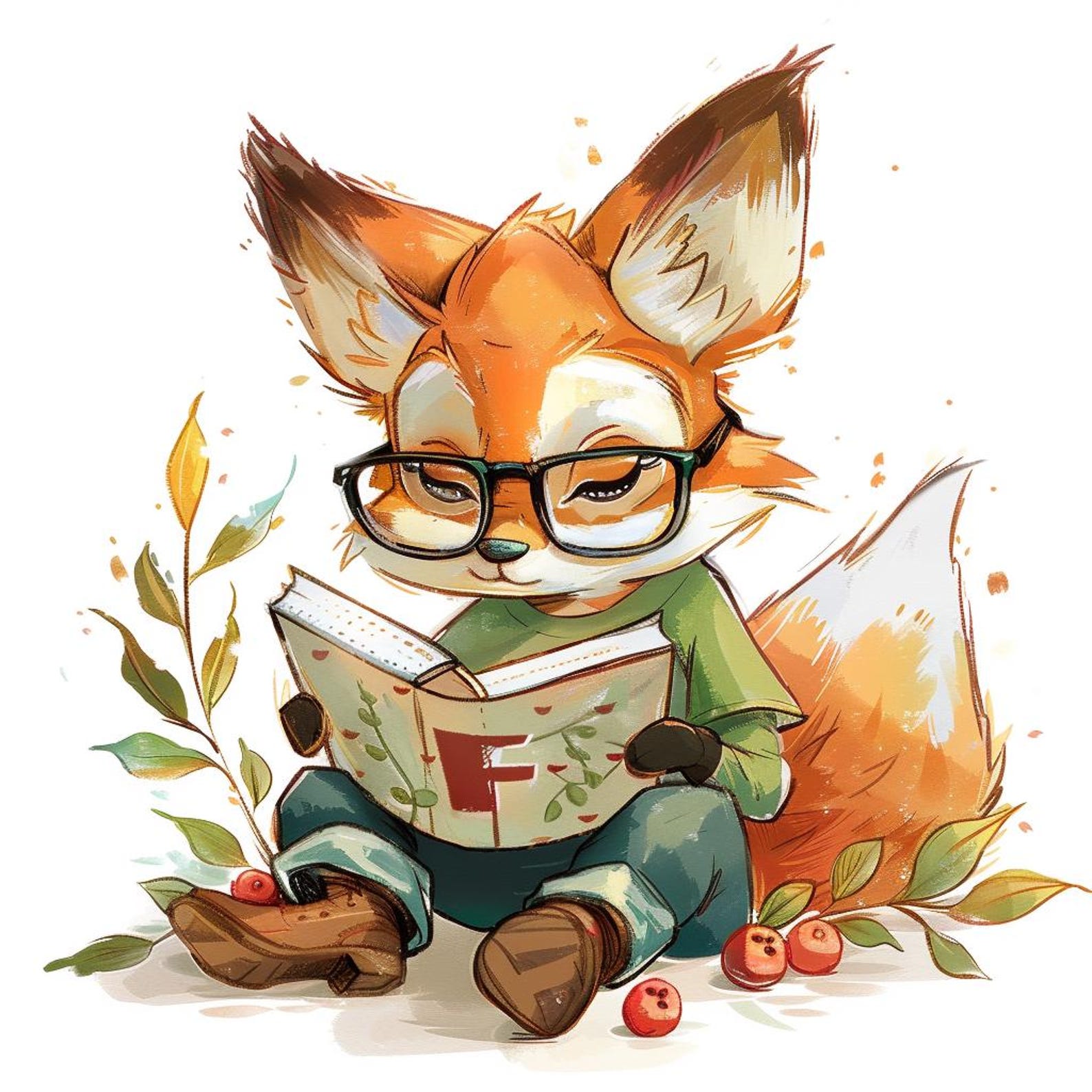 10 ANIMALS WITH BOOKS Watercolor Clip Arts Png,jpj Notebook ...