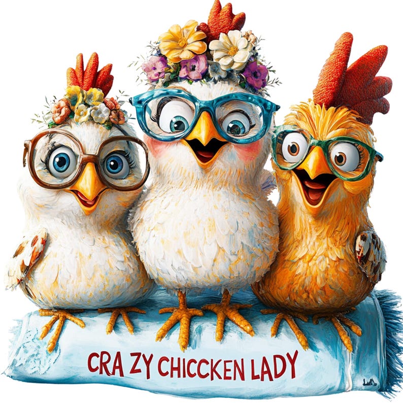 Crazy Chicken Lady PNG Clipart: Humorous Chicken Designs (digital ...