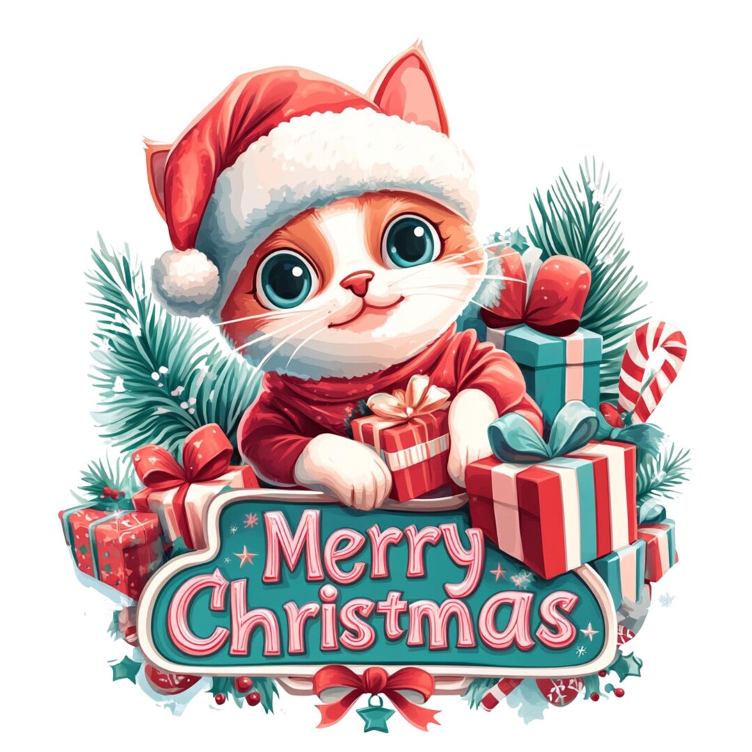 9 Cute Kitten Clipart, Png,jpj, Christmas Cat Clipart, Cat With Santa ...