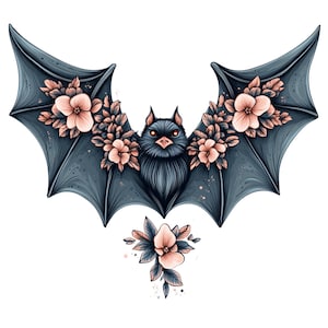 11 Floral Bat Clipart, Hanging Bat With Flowers, Printable Floral ...