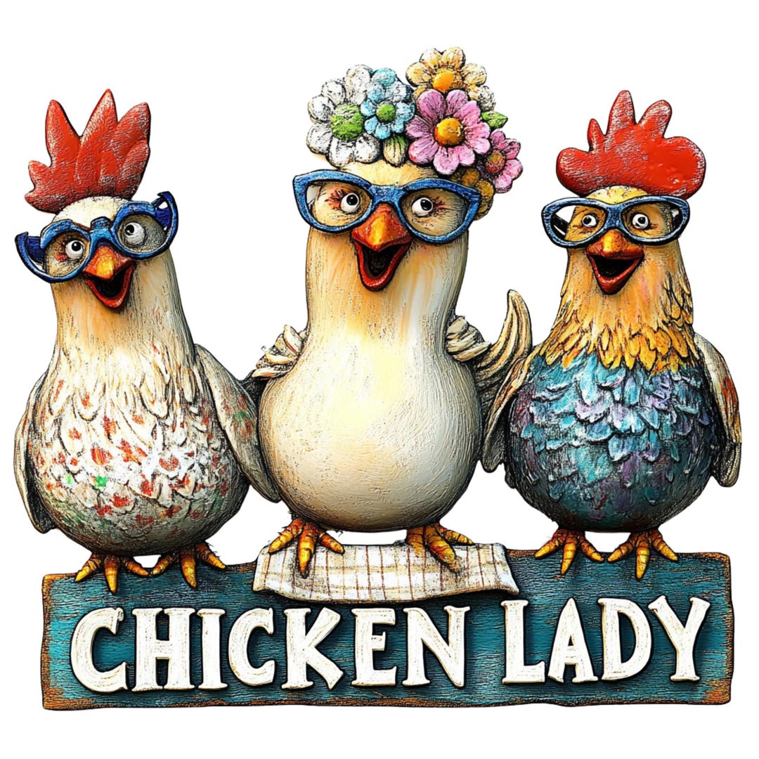 Crazy Chicken Lady PNG Clipart: Humorous Chicken Designs (digital ...