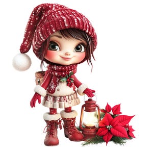 10 Cute Christmas Girl Clipart, Cute Doll Clipart,png,jpj, Watercolor ...