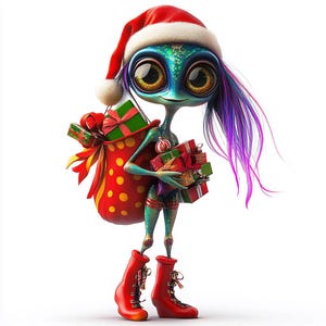 8 Alien Christmas Clipart, Whimsical Alien Illustration, Alien in Santa ...
