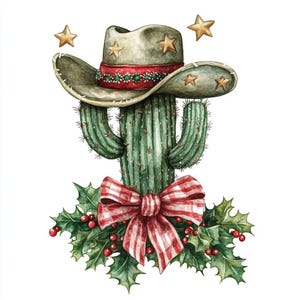 10 Christmas Cactus Clipart, Digital Watercolor Clip Art, Cute Cactus ...