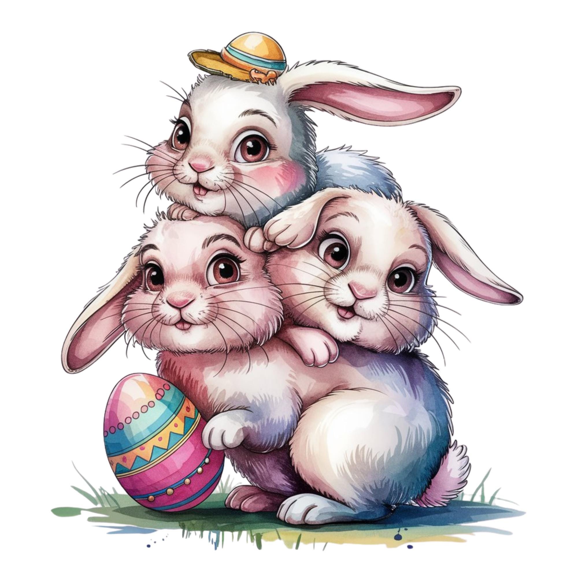 Watercolor Easter Bunny PNG Clipart: Spring Floral Design (digital ...