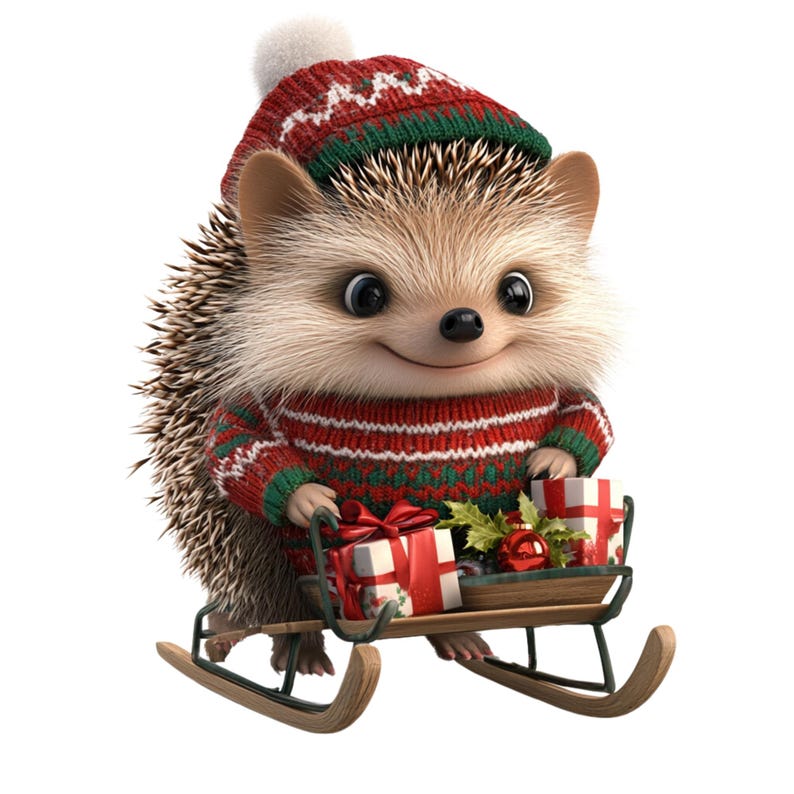 Watercolor Christmas Hedgehog Clipart: Holiday Animals (PNG, JPG) - Etsy