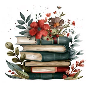 12 Floral Books, JPJ,PNG Cliparts, Spring Books, Digital,flower ...