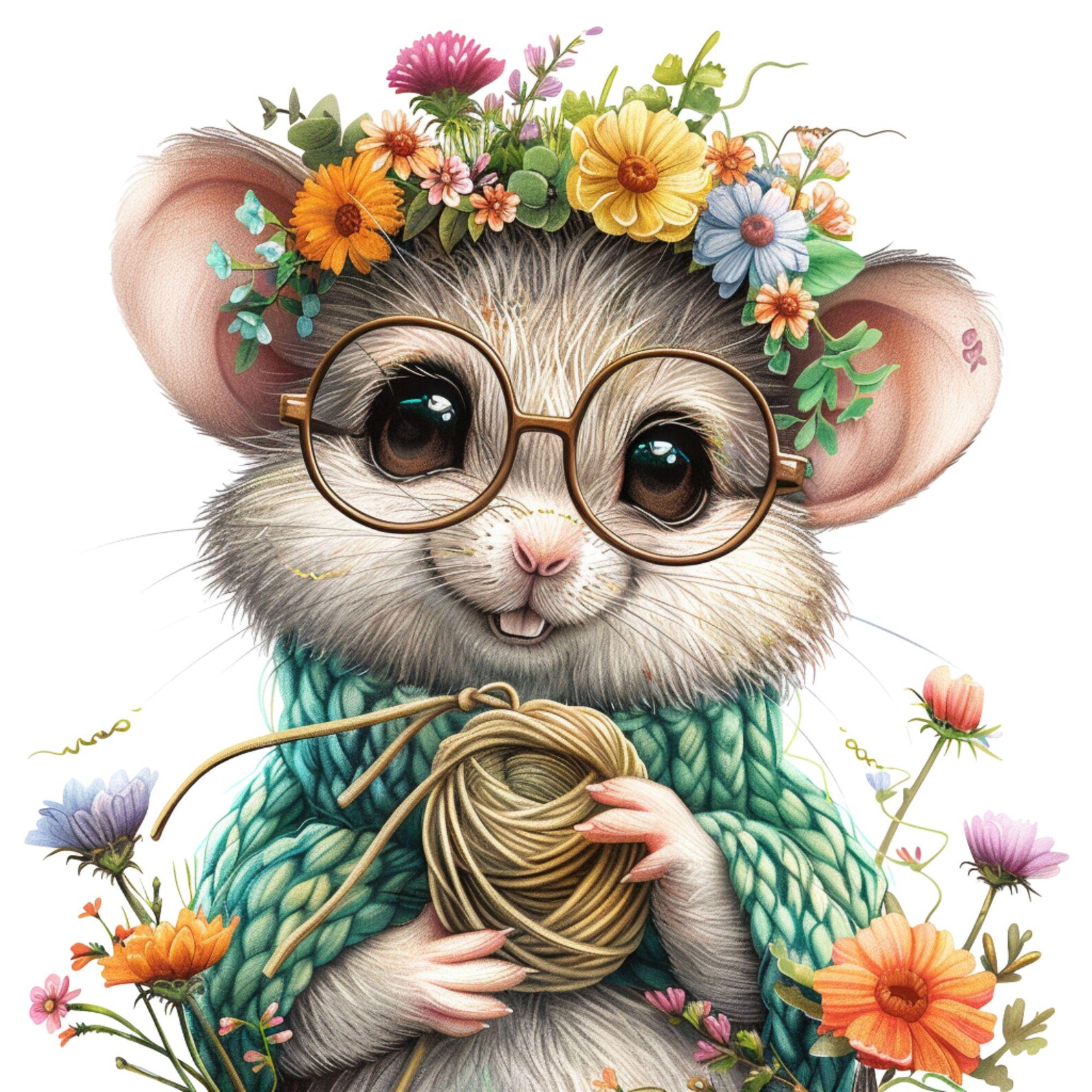 10 Mouse With Flower Watercolor Clipart High Quality File Png,jpj Using ...